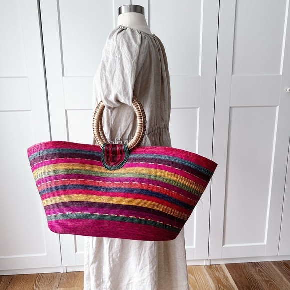 Handmade | Bags | Colorful Grande Beach Straw Bag Basket | Poshmark